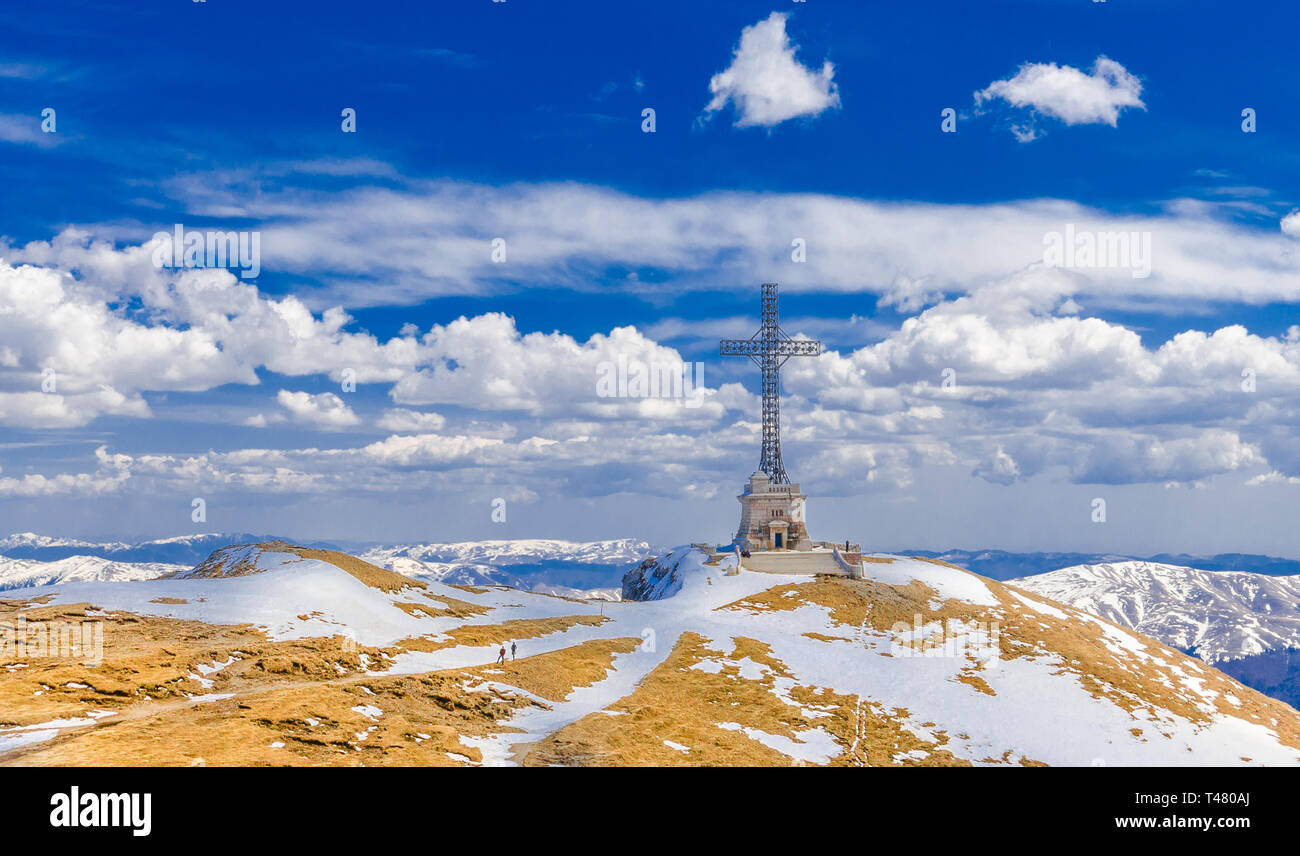 Heroes' Cross on Caraiman Peak, Bucegi mountains, Romania Stock Photo ...