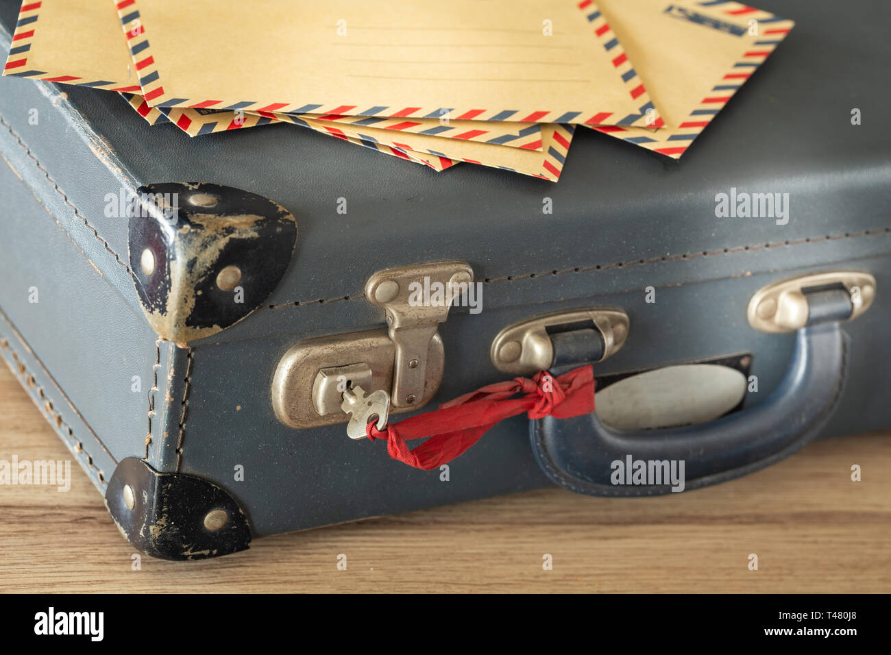 Old vintage suitcase with letter envelopes with space for text Stock ...