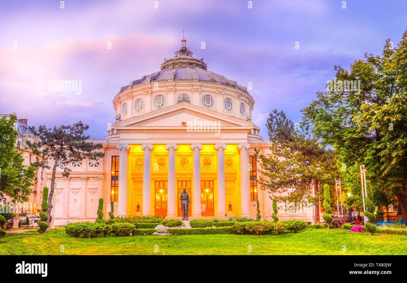 Romanian Atheneum, Bucharest landmark, Romania Stock Photo - Alamy