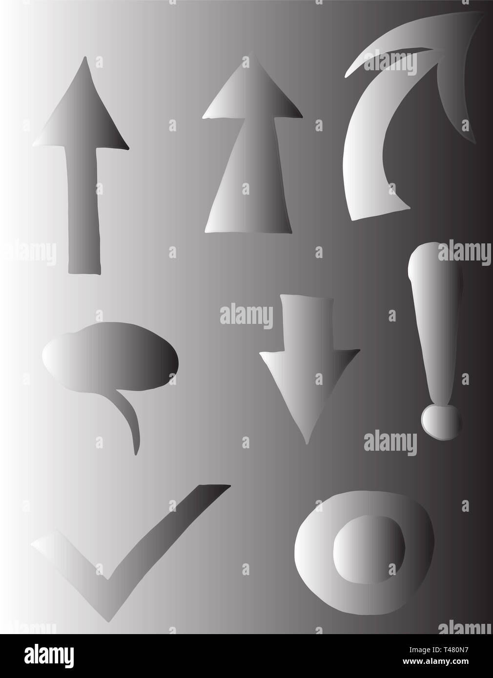Set of characters - isolated arrows, cursor, exclamation mark on gray ...