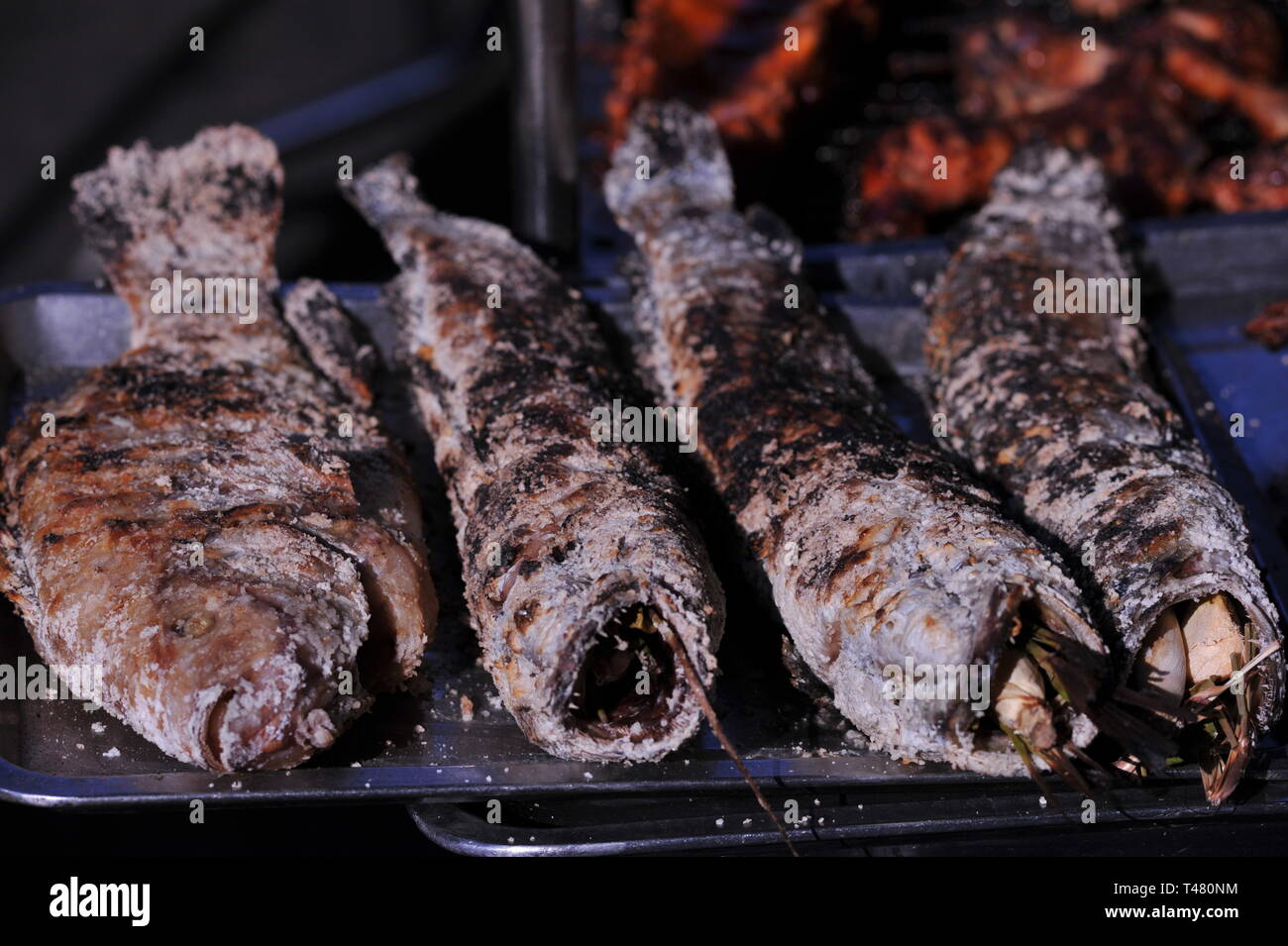 Salted & barbecued or grilled fish during Khmer New Year, Kandal Market ...