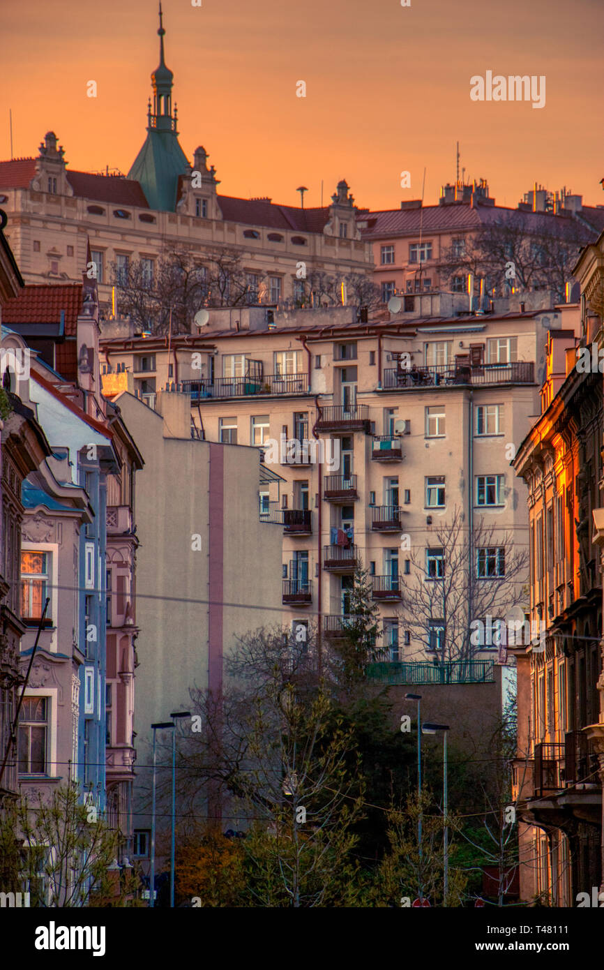 Prague sunset beautiful roofs at summer Stock Photo - Alamy