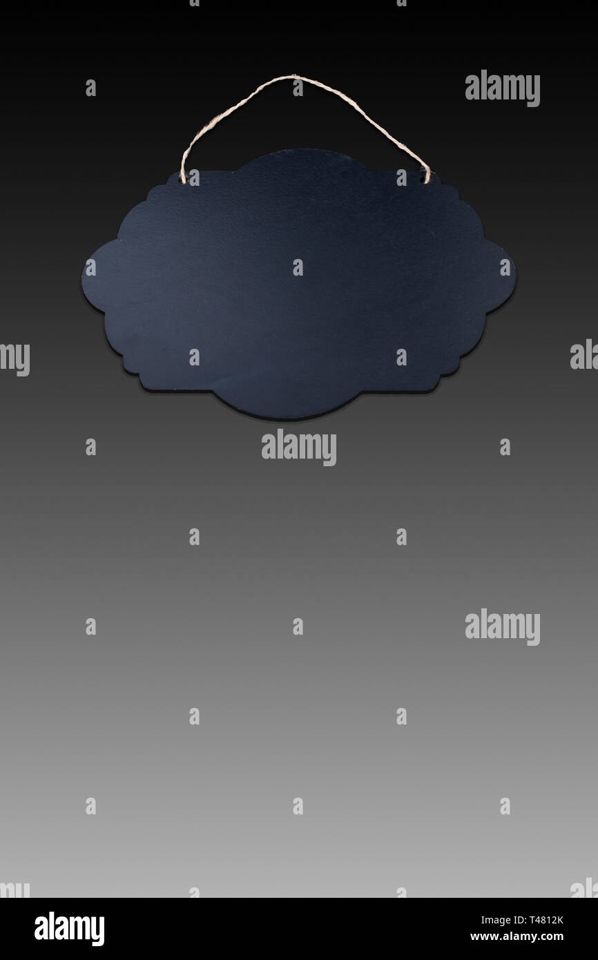 Black Empty Sign Board with string for hanging on wall Stock Photo - Alamy