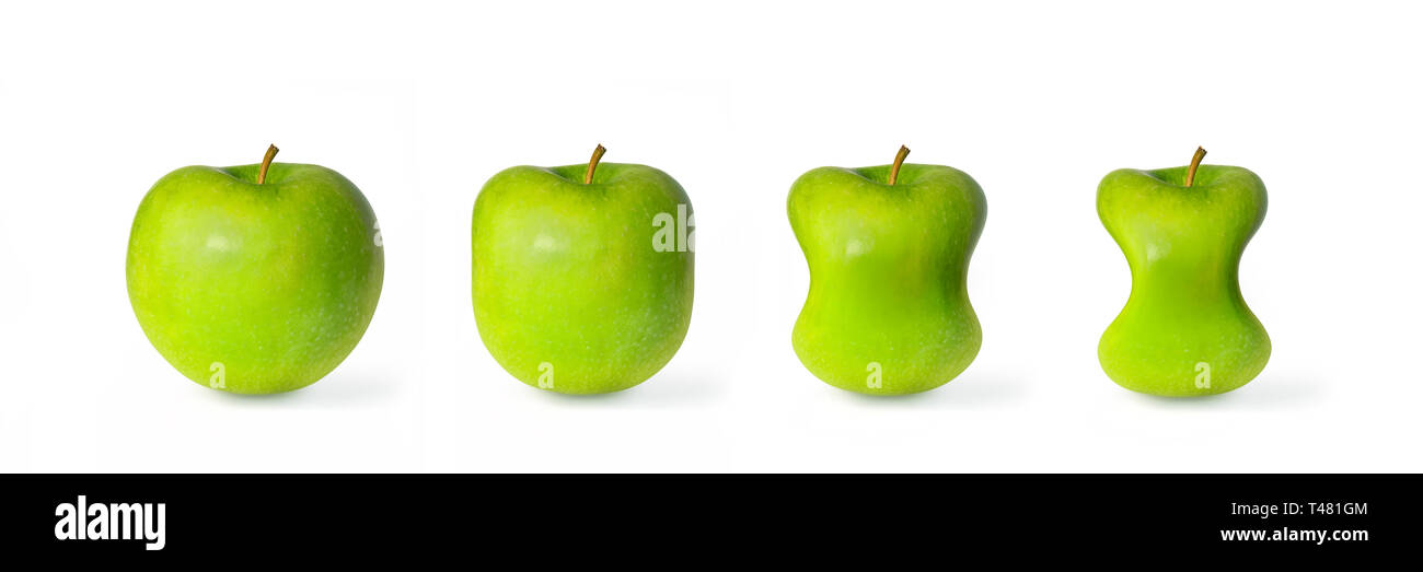 Green apples slimming isolated on white background, diet stages concept ...