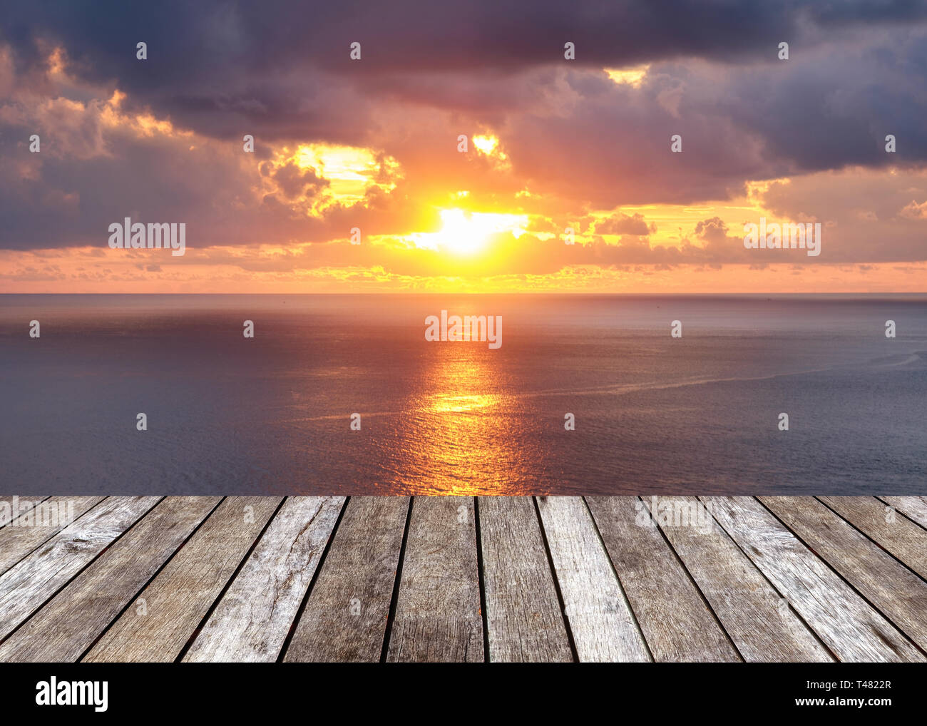 Wood table top on sunshine over sea at sunset Stock Photo - Alamy