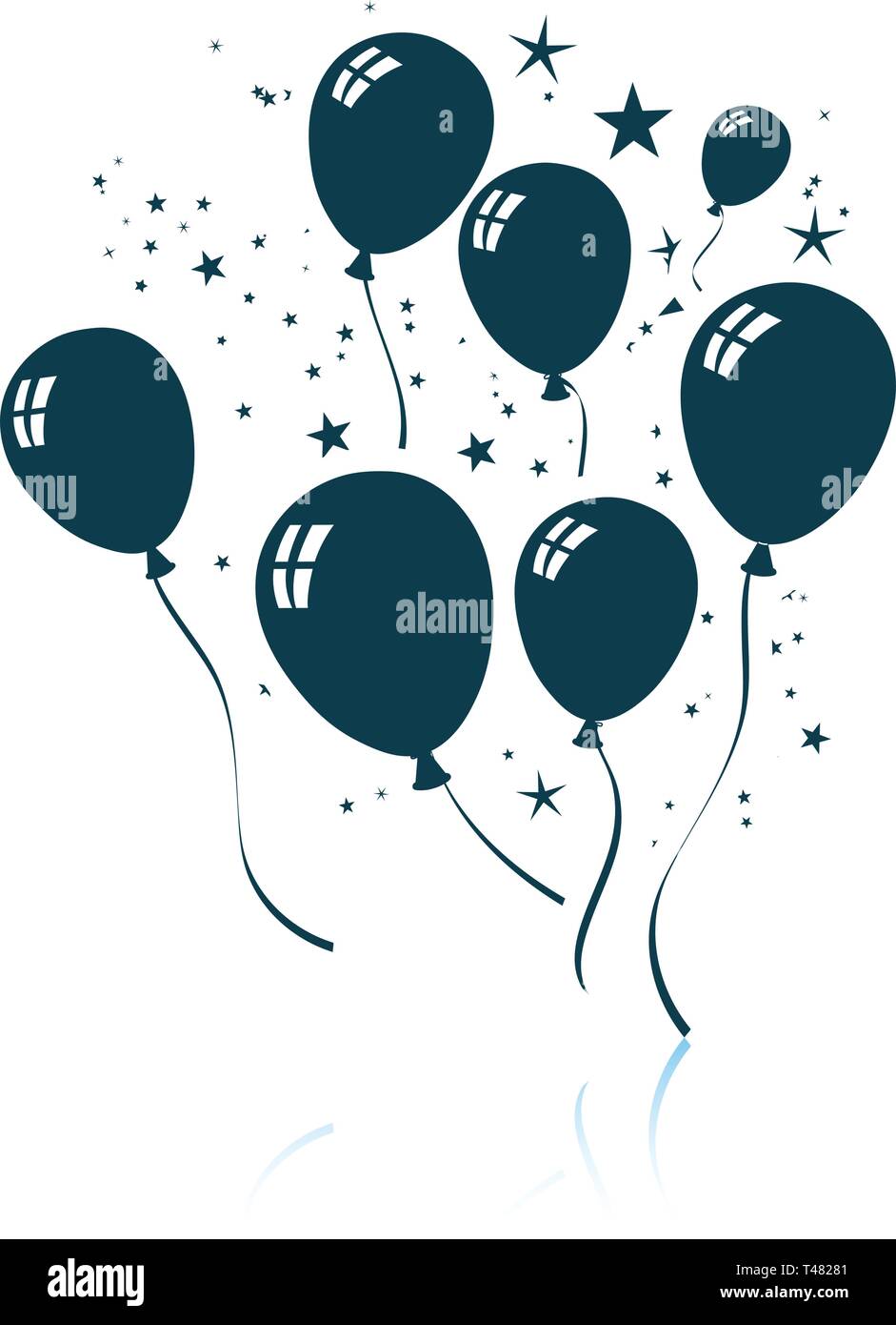 Party balloons and stars icon. Shadow reflection design. Vector ...