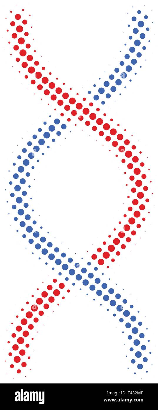Blue and red DNA Spiral halftone vector icon. Illustration style is ...