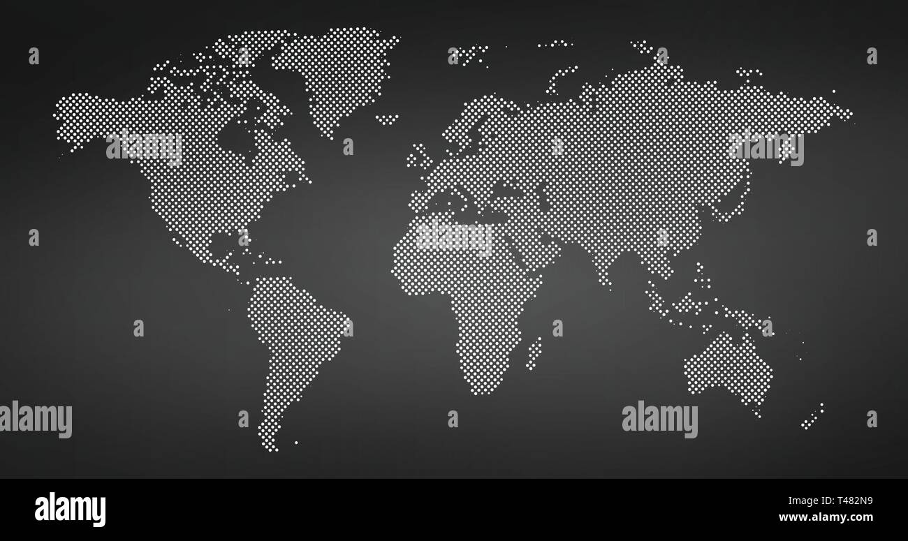 Black halftone dotted world map. Vector illustration. Dotted map in ...