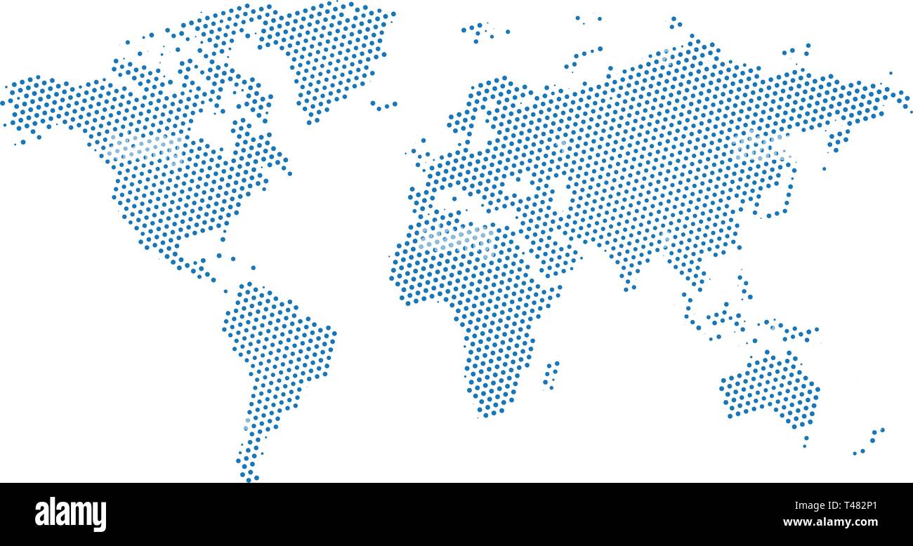 Black halftone dotted blue world map. Vector illustration. Dotted map ...