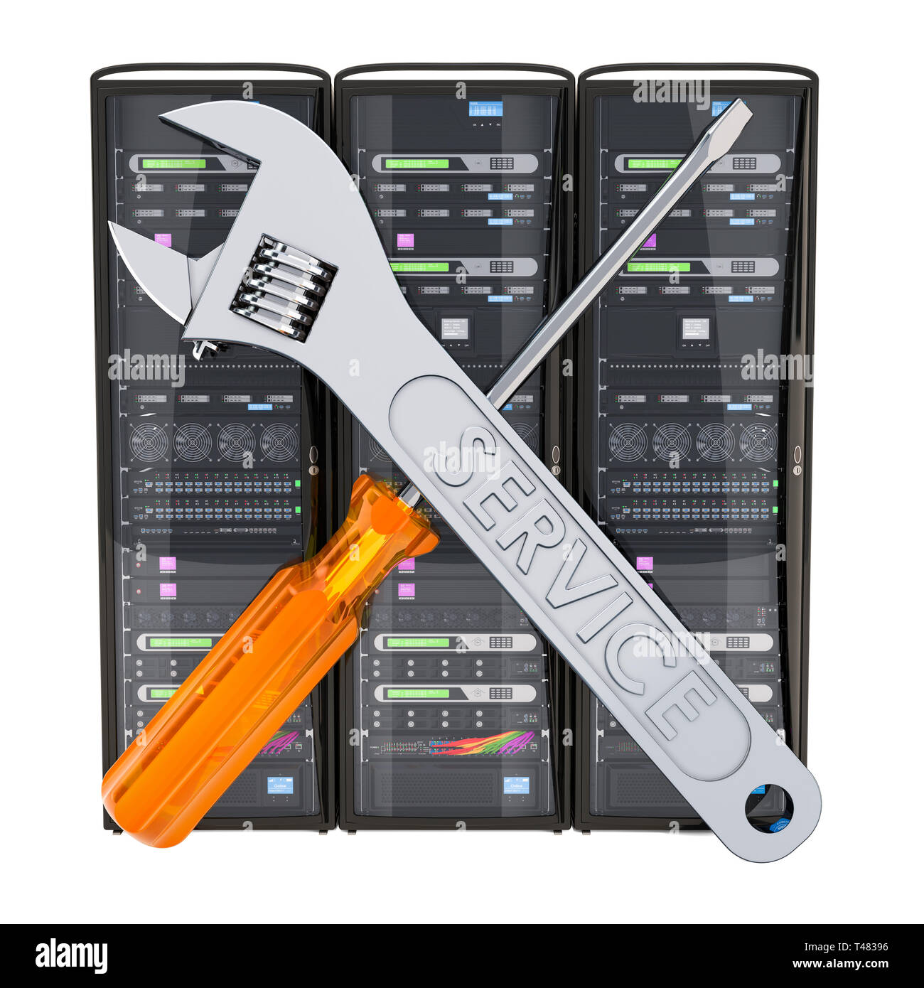 Server Maintenance. Repair and recovery concept, 3D rendering isolated ...