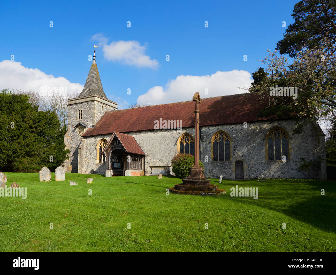 Exterior view of St Peter & St Paul church at Yattendon on a bright and ...