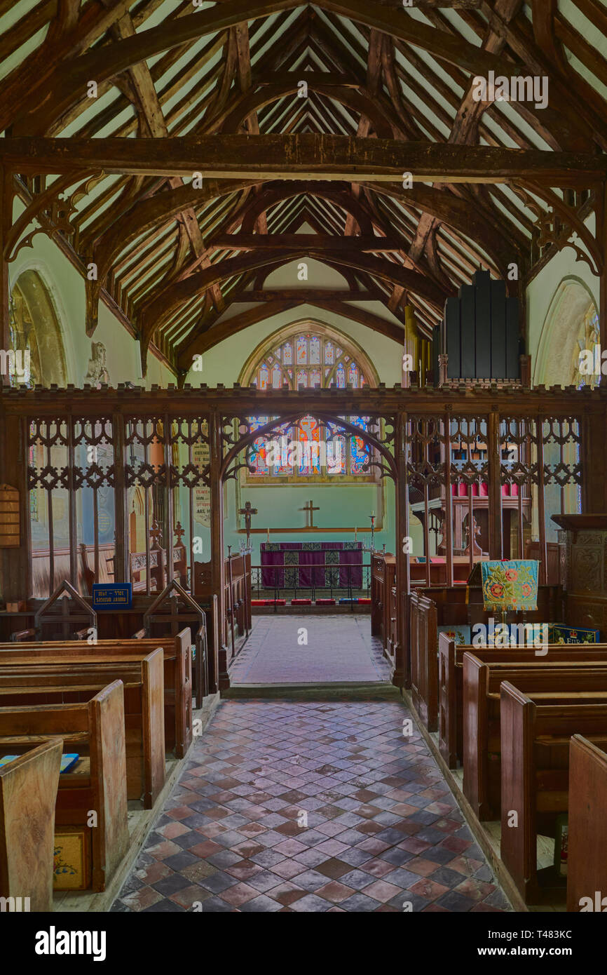 Interior view from the aisle of St Peter & St Paul church at Yattendon ...