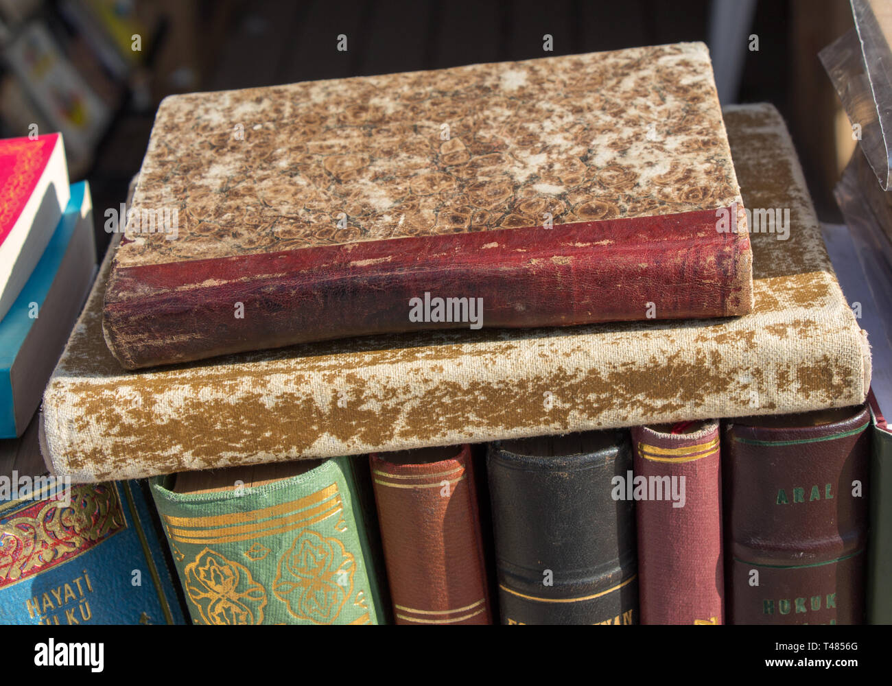Old books are seen in the view as background Stock Photo - Alamy