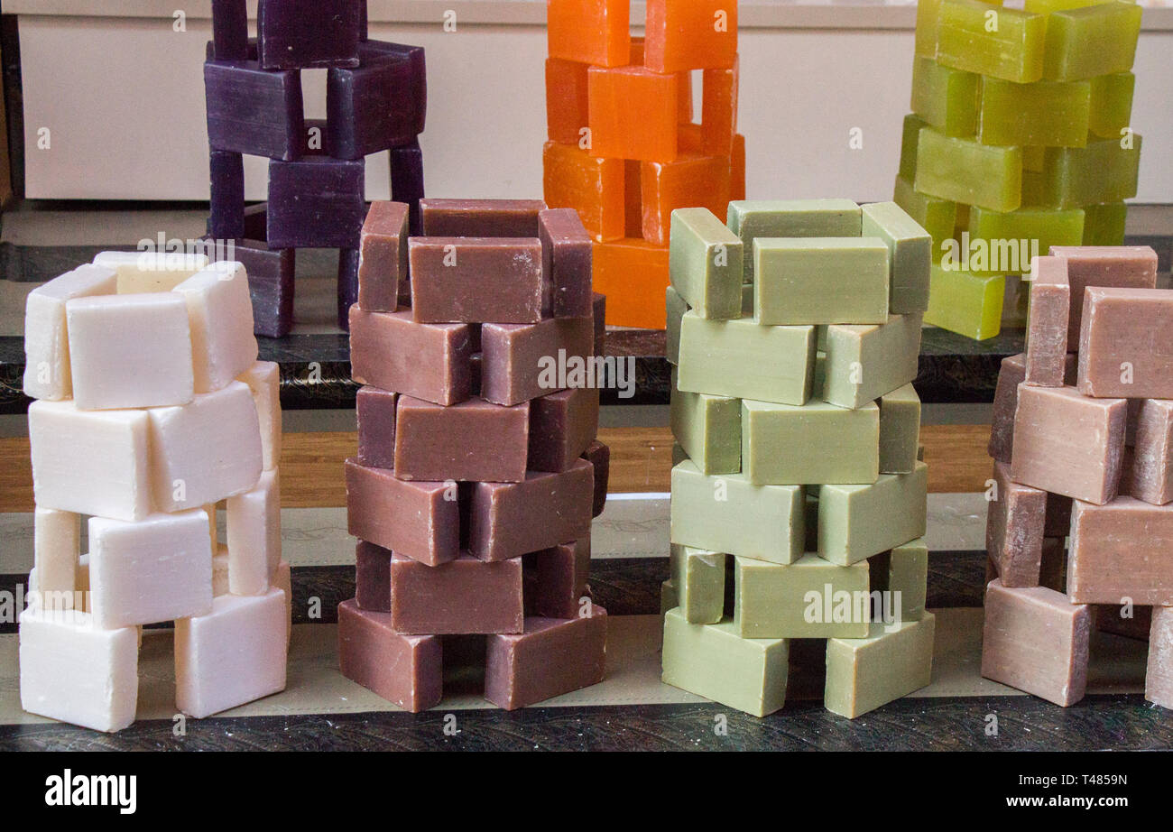 Collection of bars of fragrant hand made organic soap Stock Photo - Alamy