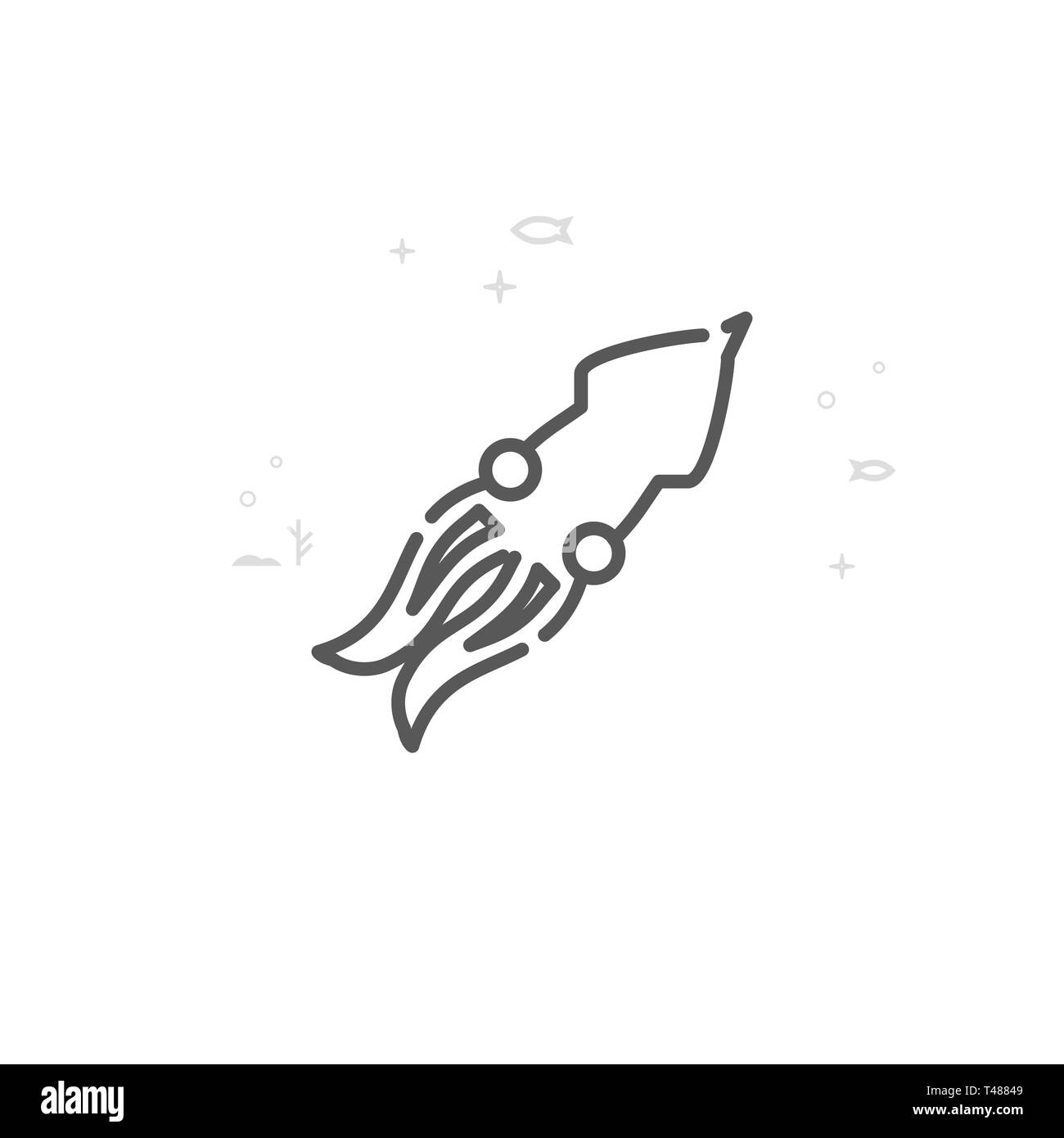 Squid, Cephalopod Line Icon. Marine Life, Sea Creatures Symbol ...