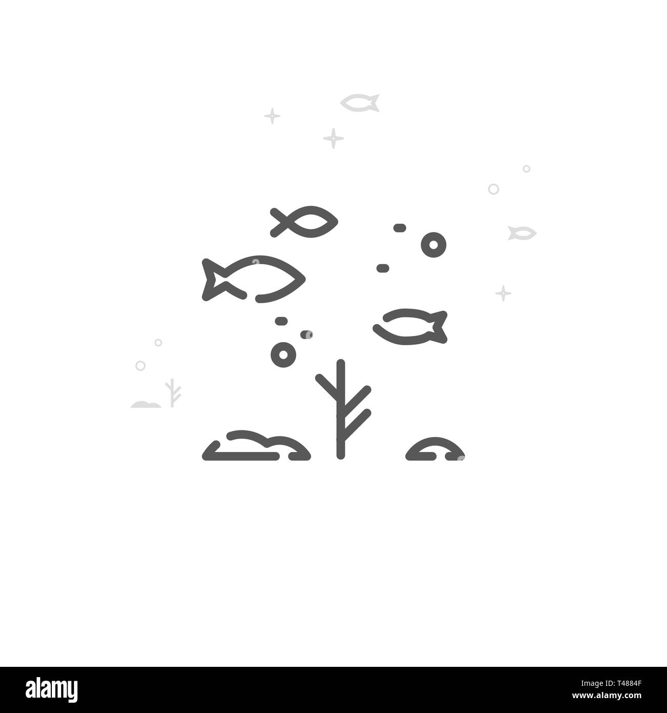 School of Fish Line Icon. Marine Life, Sea Creatures Symbol, Pictogram ...