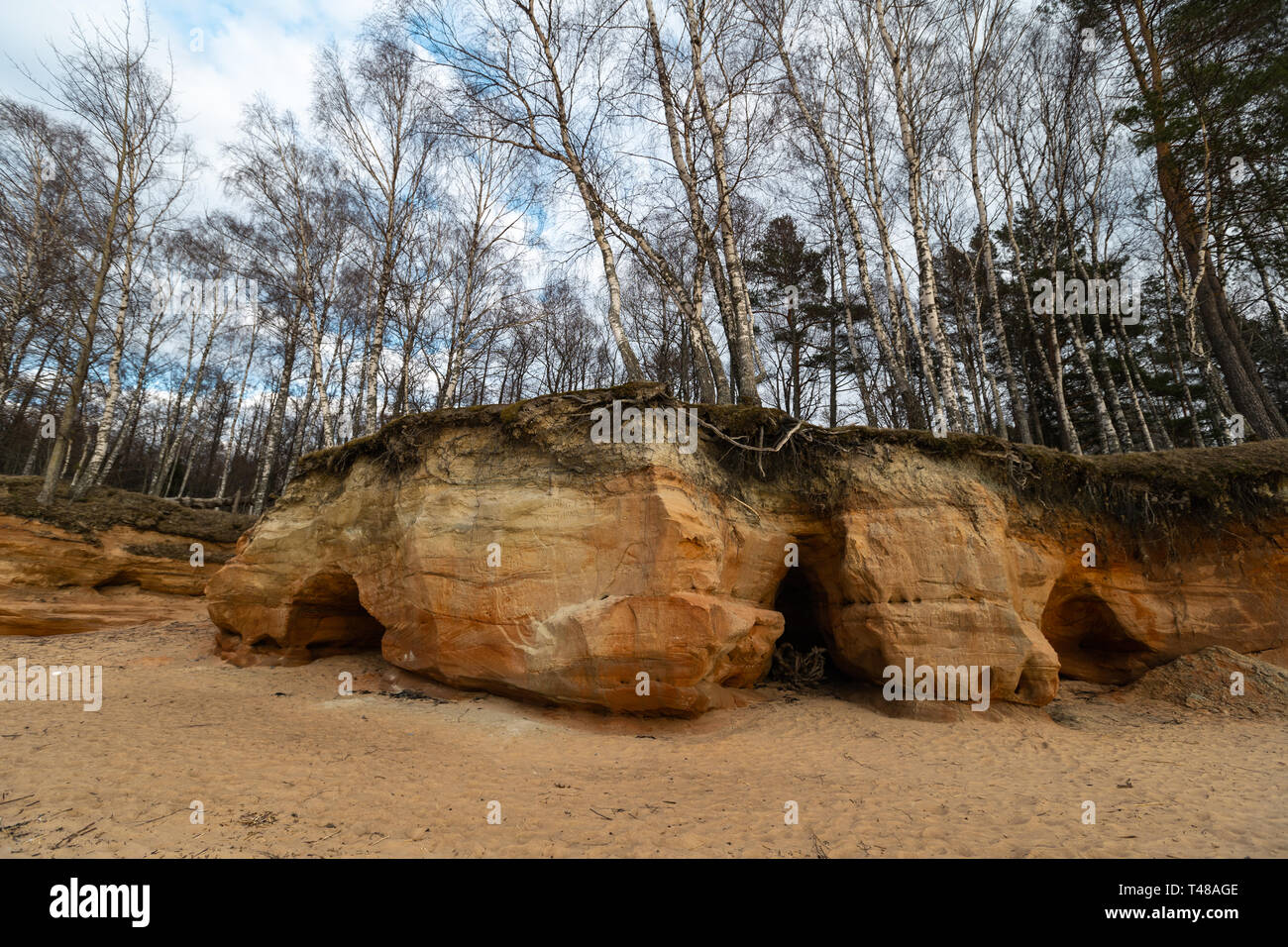 Limestone beach at the Baltic Sea with beautiful sand pattern and vivid ...