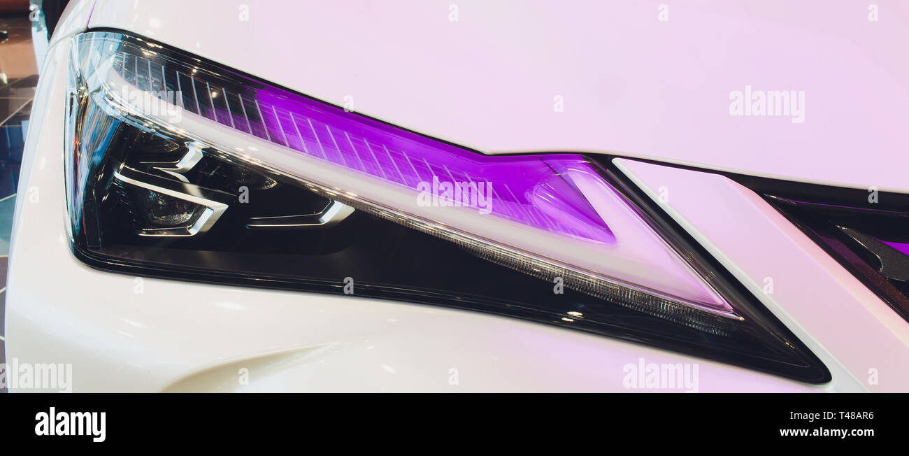 Beautiful parts of the new car. Car headlights, headlights, body lights ...