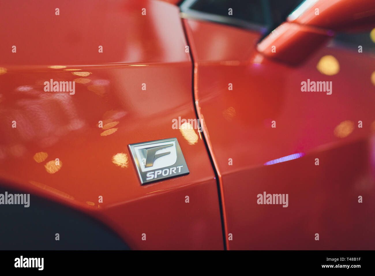 Ufa, Russia, lexus Shop, 23 January, 2019: Side view of White Lexus UX ...