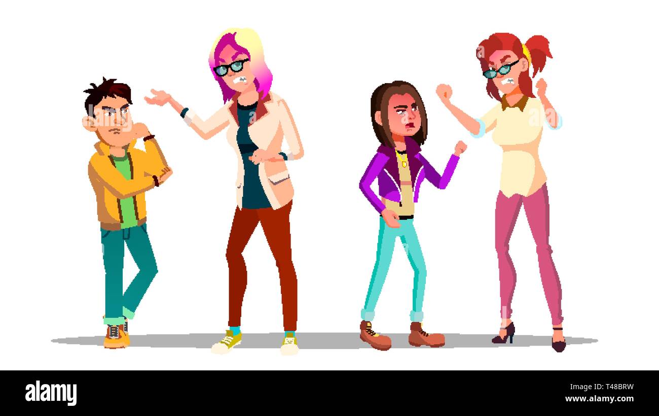 Teenagers Arguing With Adults Vector Cartoon Characters Set Stock ...