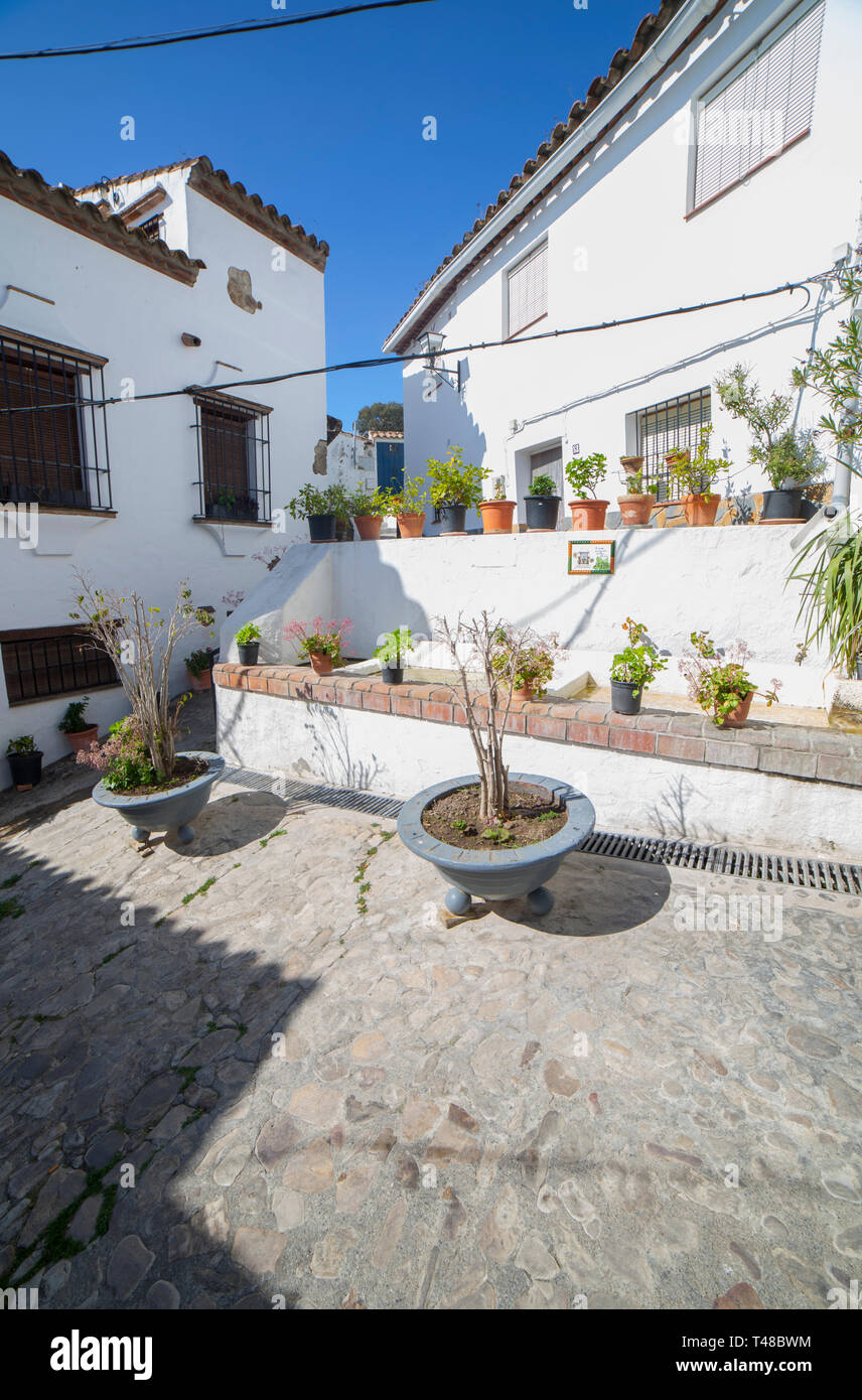 Fountain square at Jimena de la Frontera. Famous white village in Cadiz ...