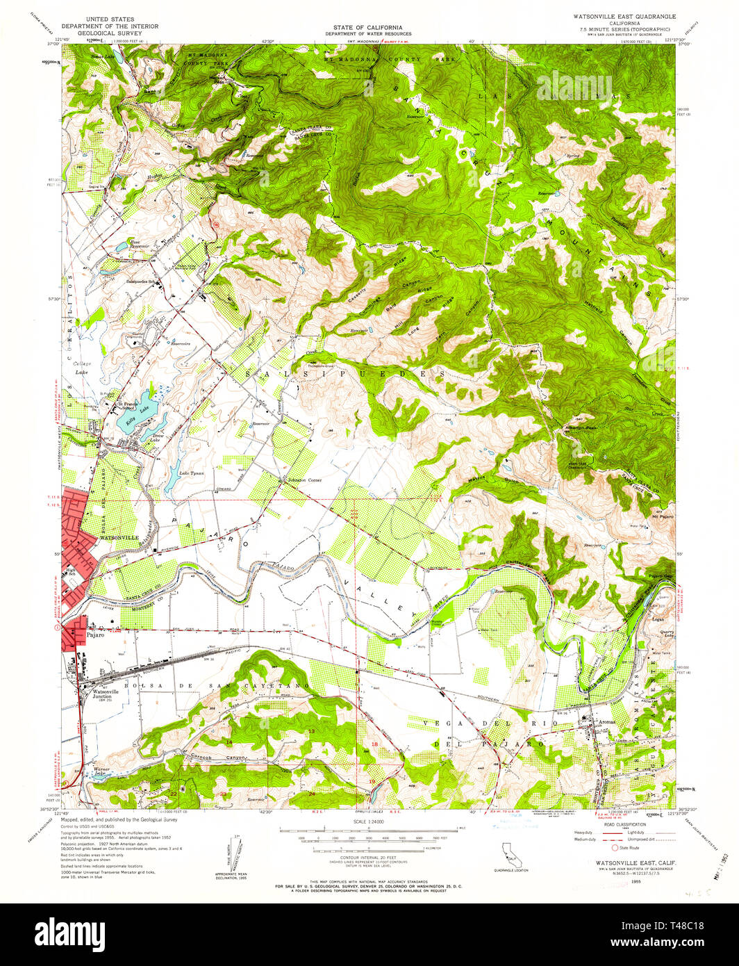 USGS TOPO Map California CA Watsonville East 301244 1955 24000 ...