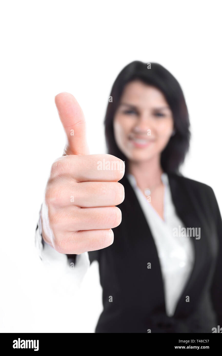 modern business woman showing thumb up. isolated on white background ...