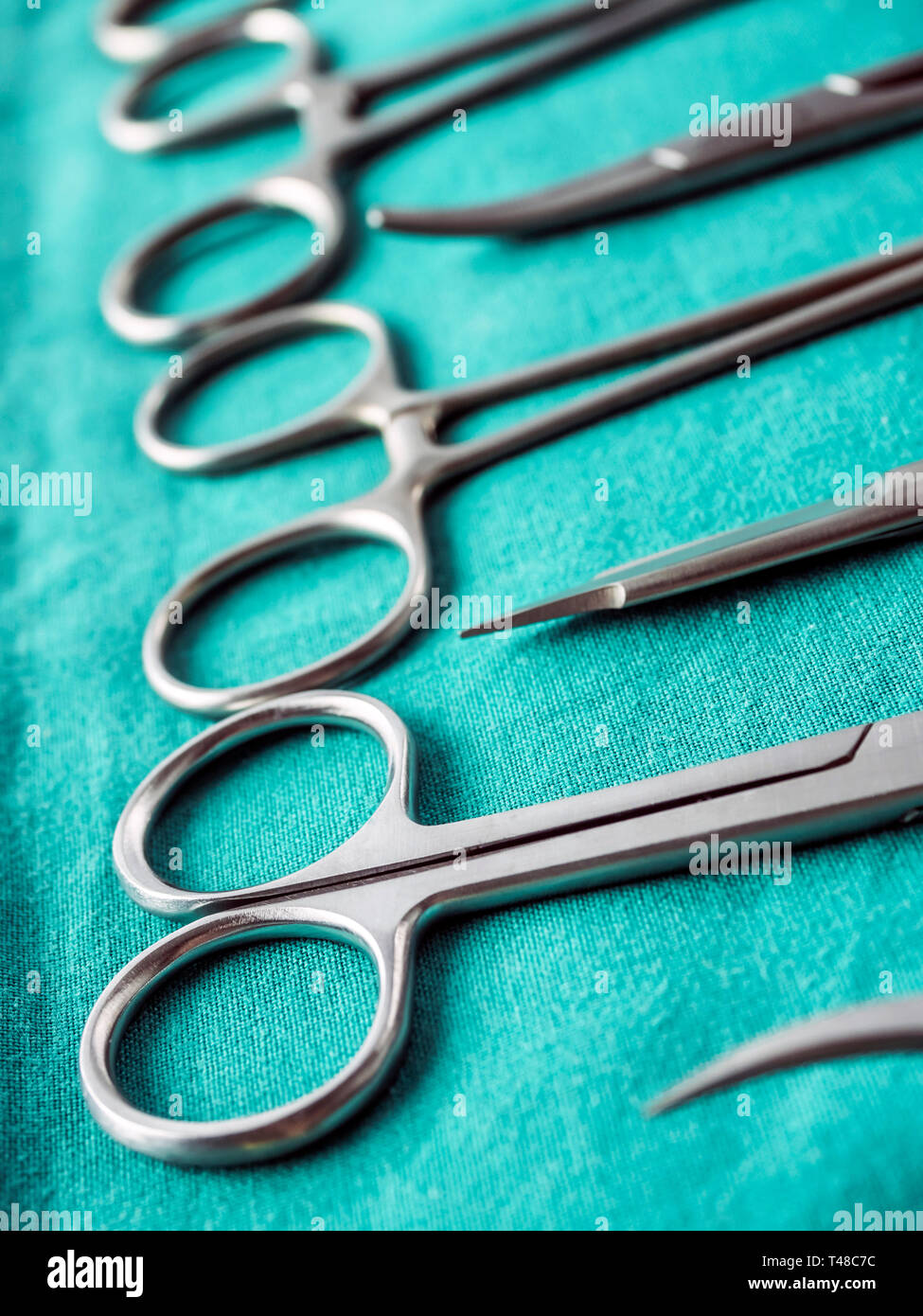 Some scissors for surgery on a tray in an operating theater, conceptual ...