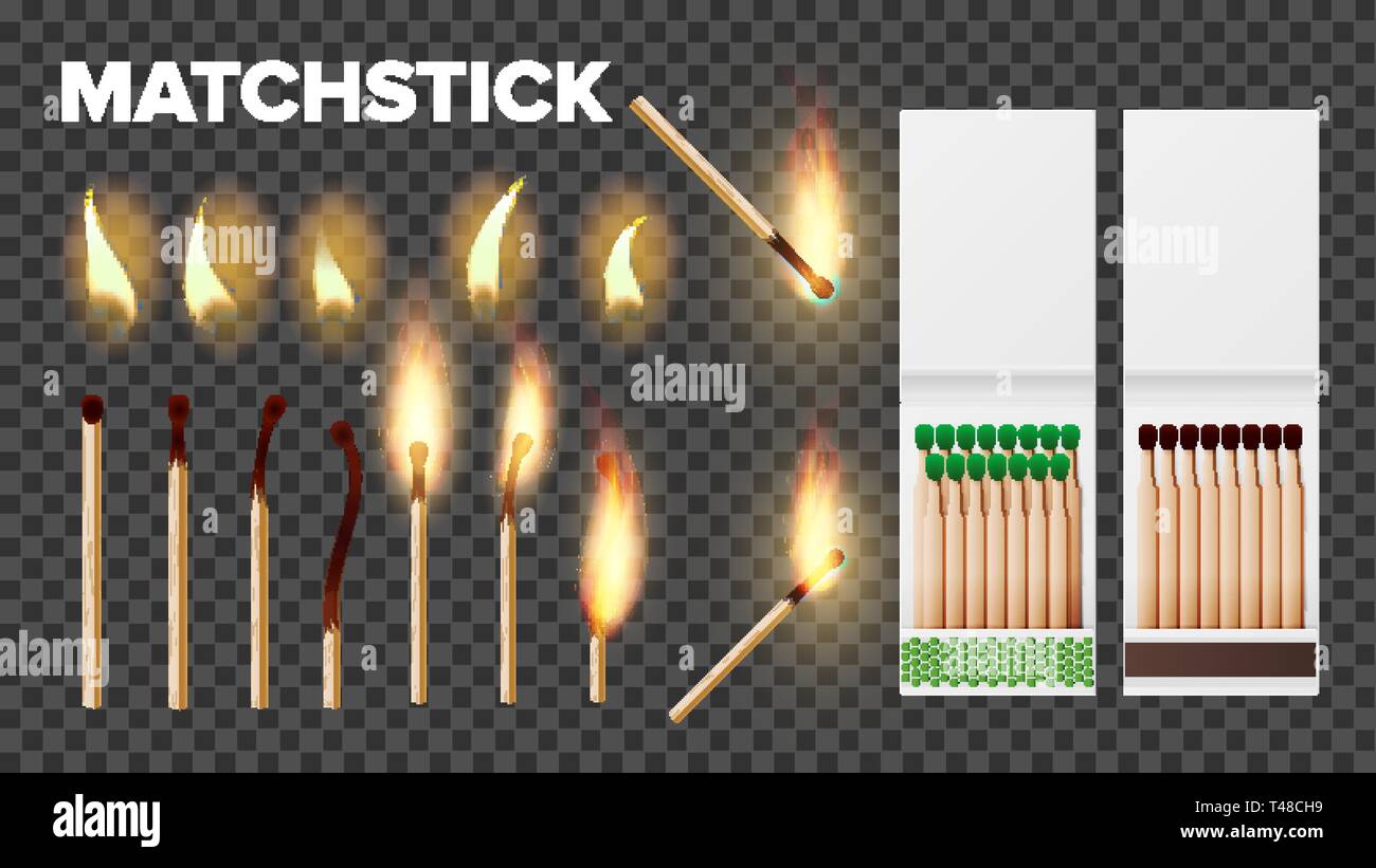 Burning Matches In Matchbooks, Flame Vector Set Stock Vector Image ...