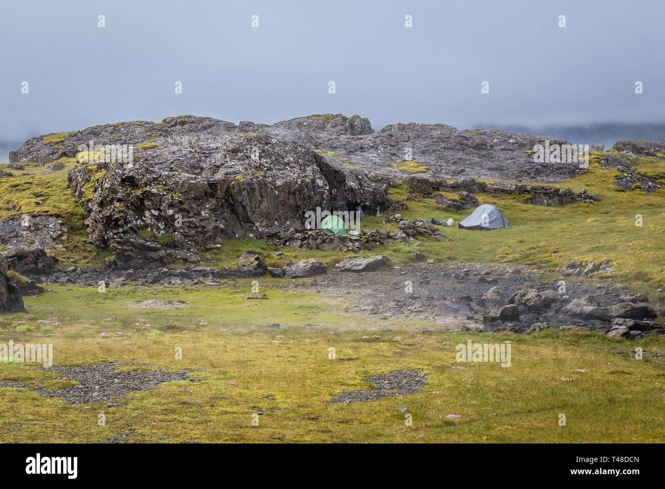Tents among rocks in southeast part of Iceland Stock Photo - Alamy