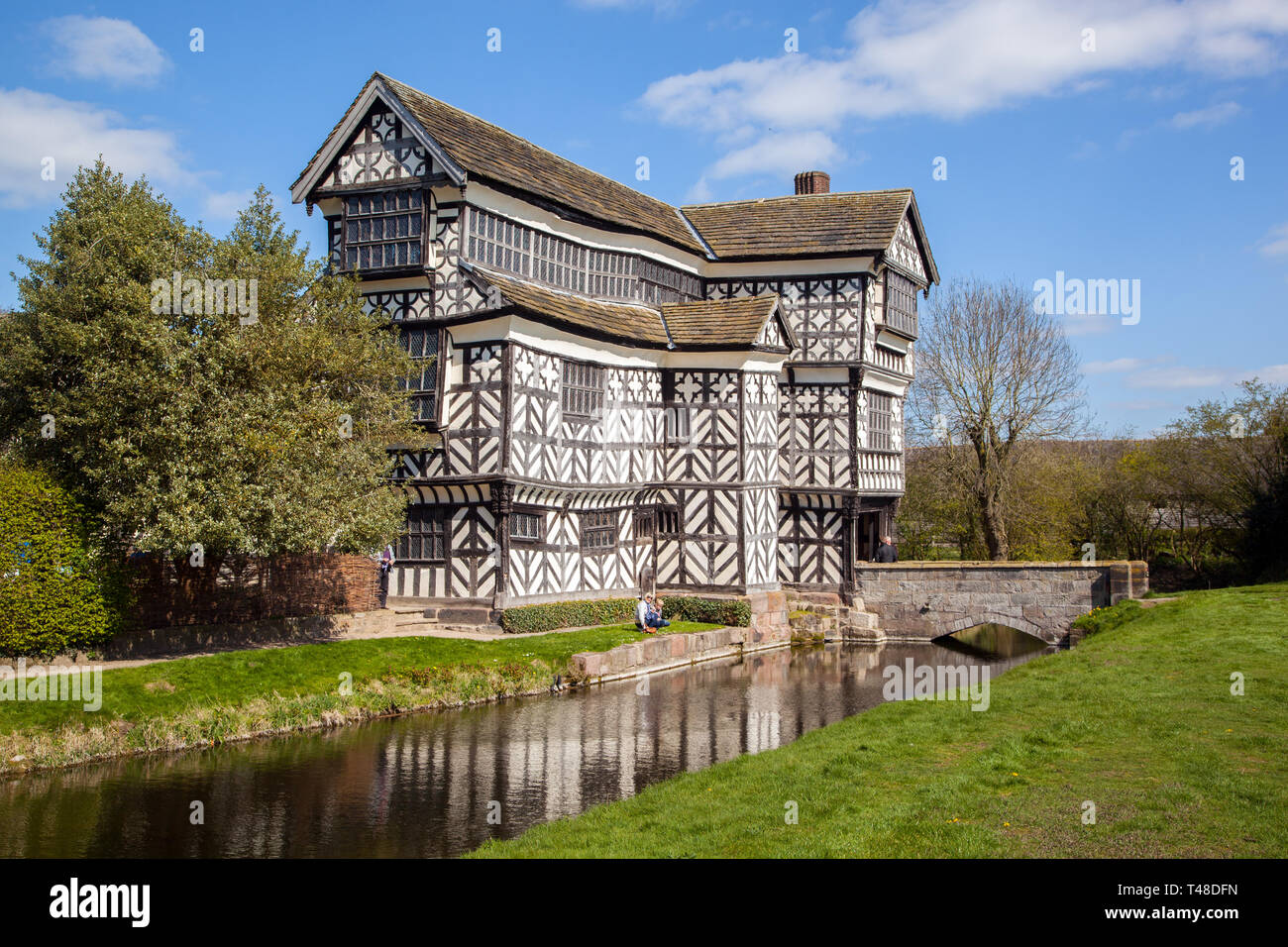 Little Moreton Hall, moated black and white half timbered Tudor manor ...