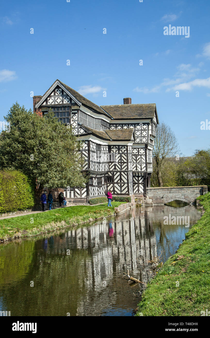 Little Moreton Hall, moated black and white half timbered Tudor manor ...