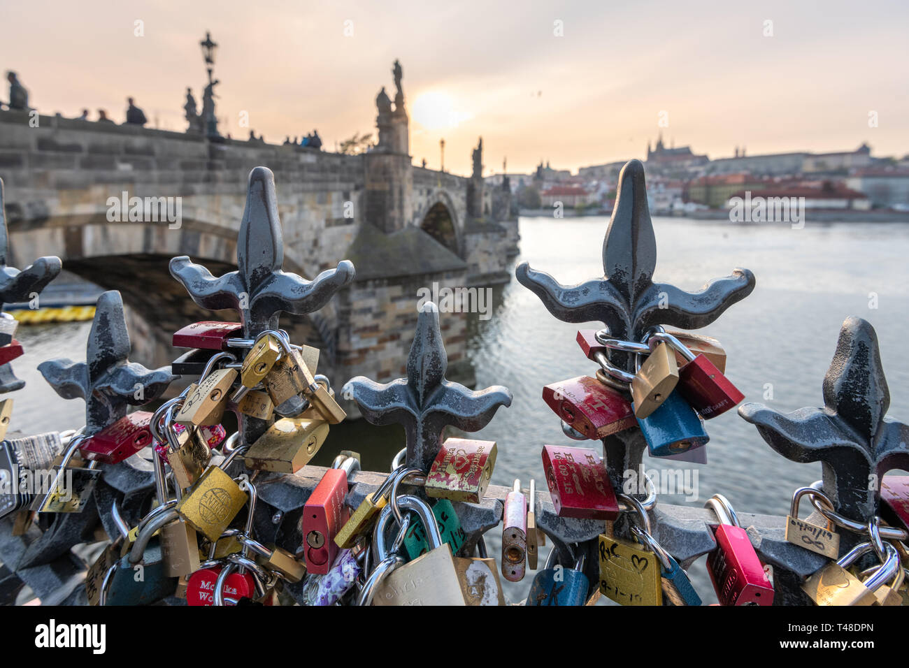 Love Locks hung along Pragues Vltava river - next to the Charles Bridge ...