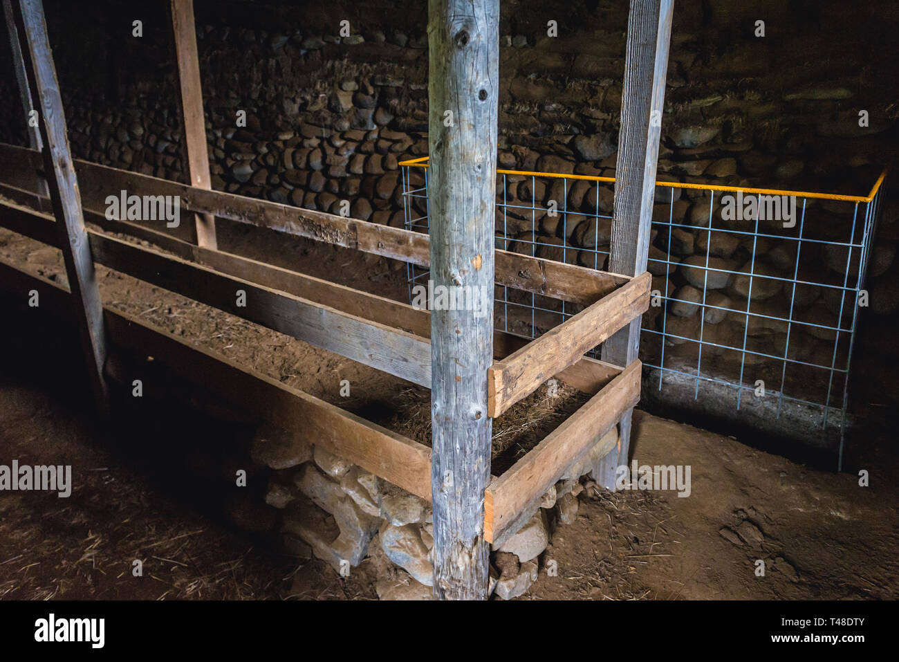 Interior of old turf sheephouse of Hjardarhagi farm in eastern Iceland ...