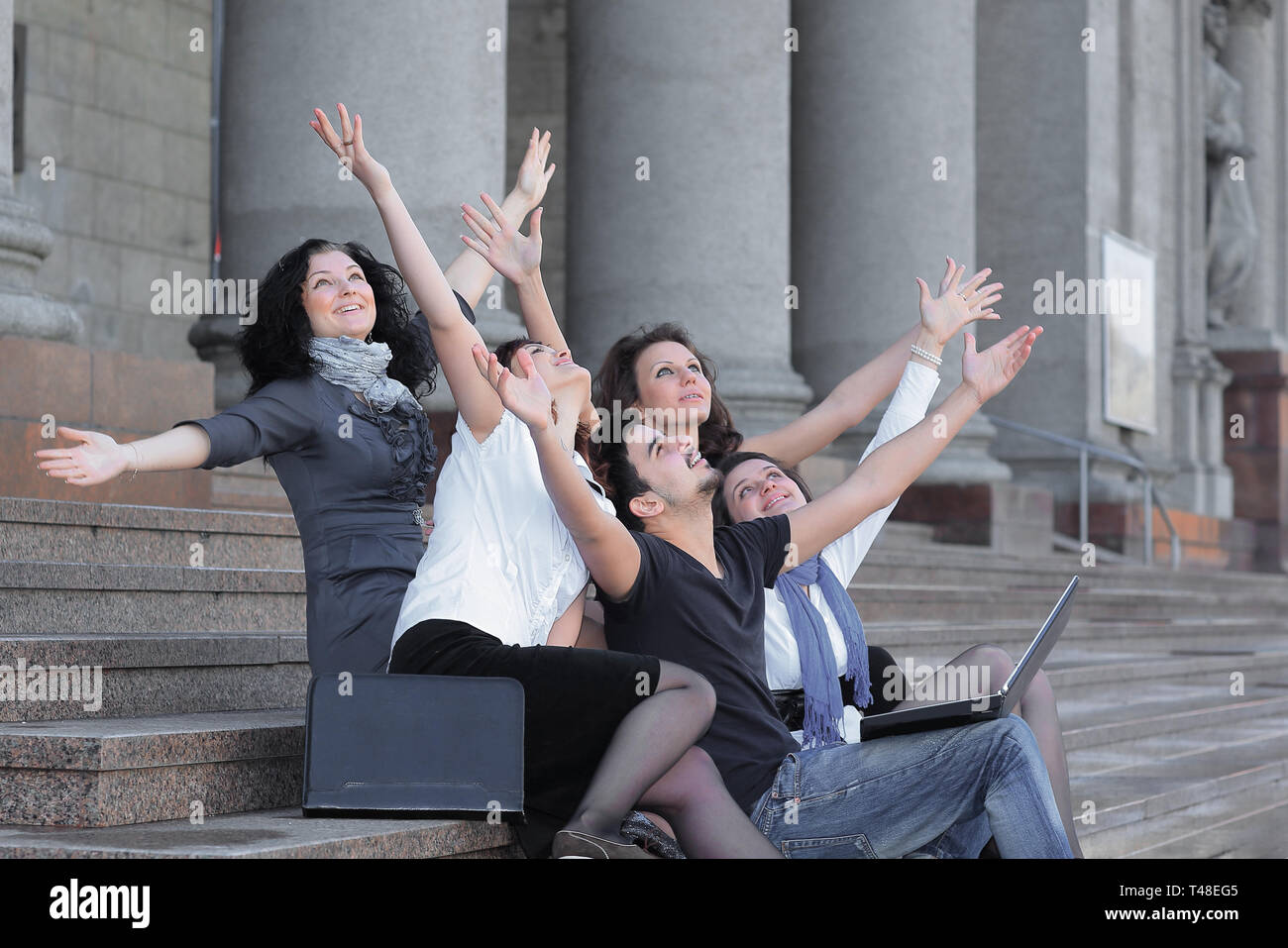 closeup..group of happy university students in front of university ...