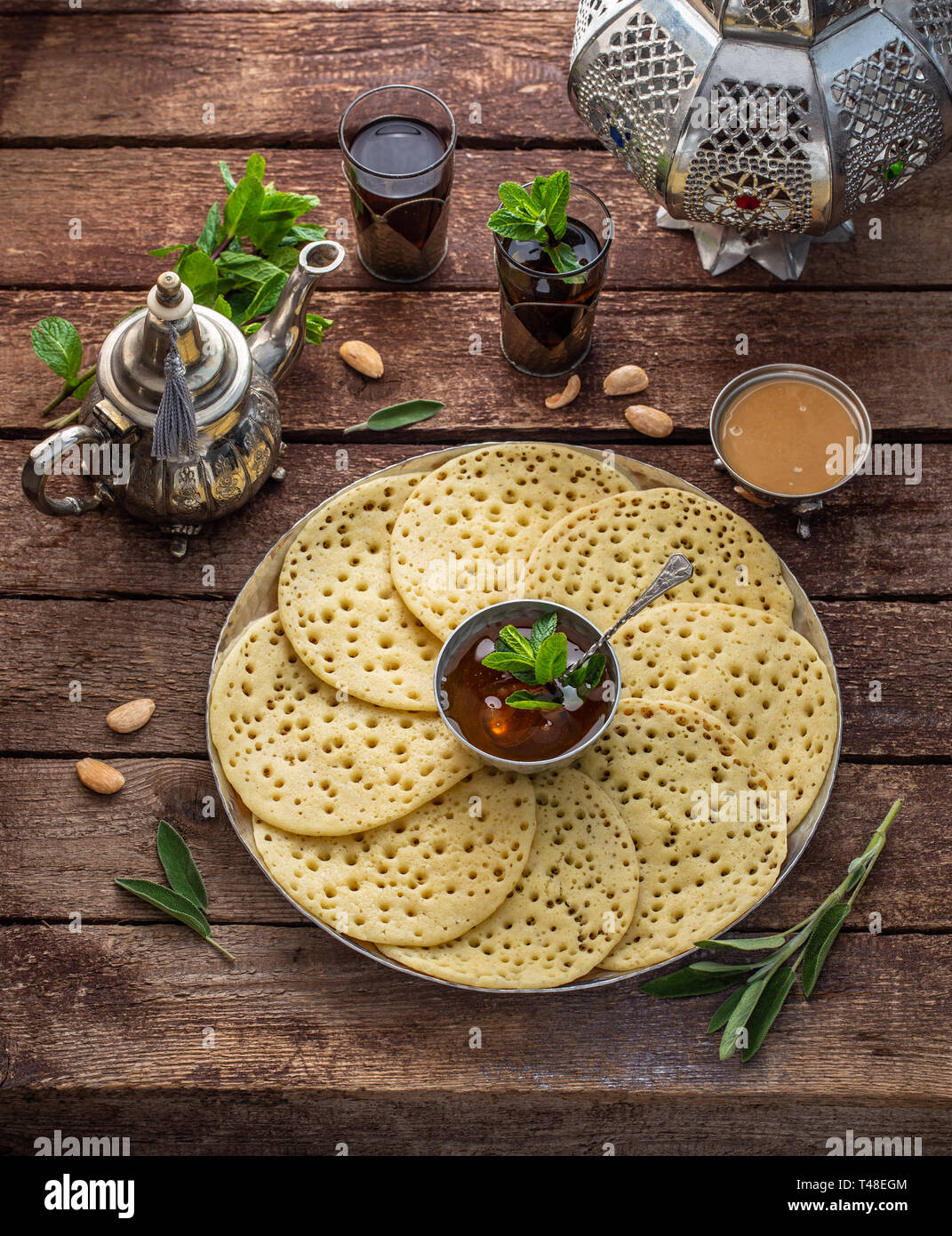 Moroccan pancakes Baghrir or crepes with 1000 holes served with honey ...