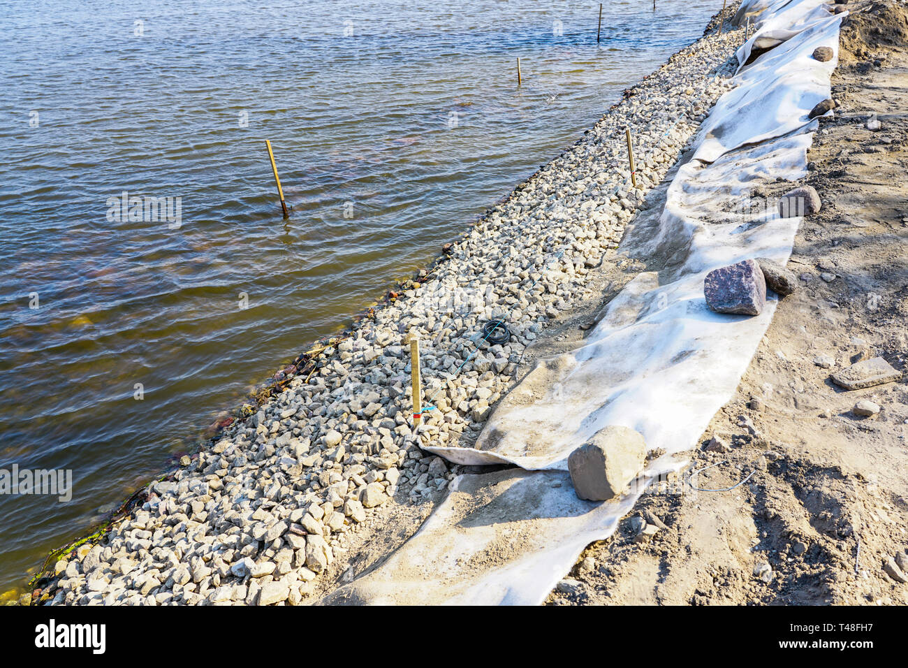 Reconstruction of the embankment of the lake in a European city Stock ...