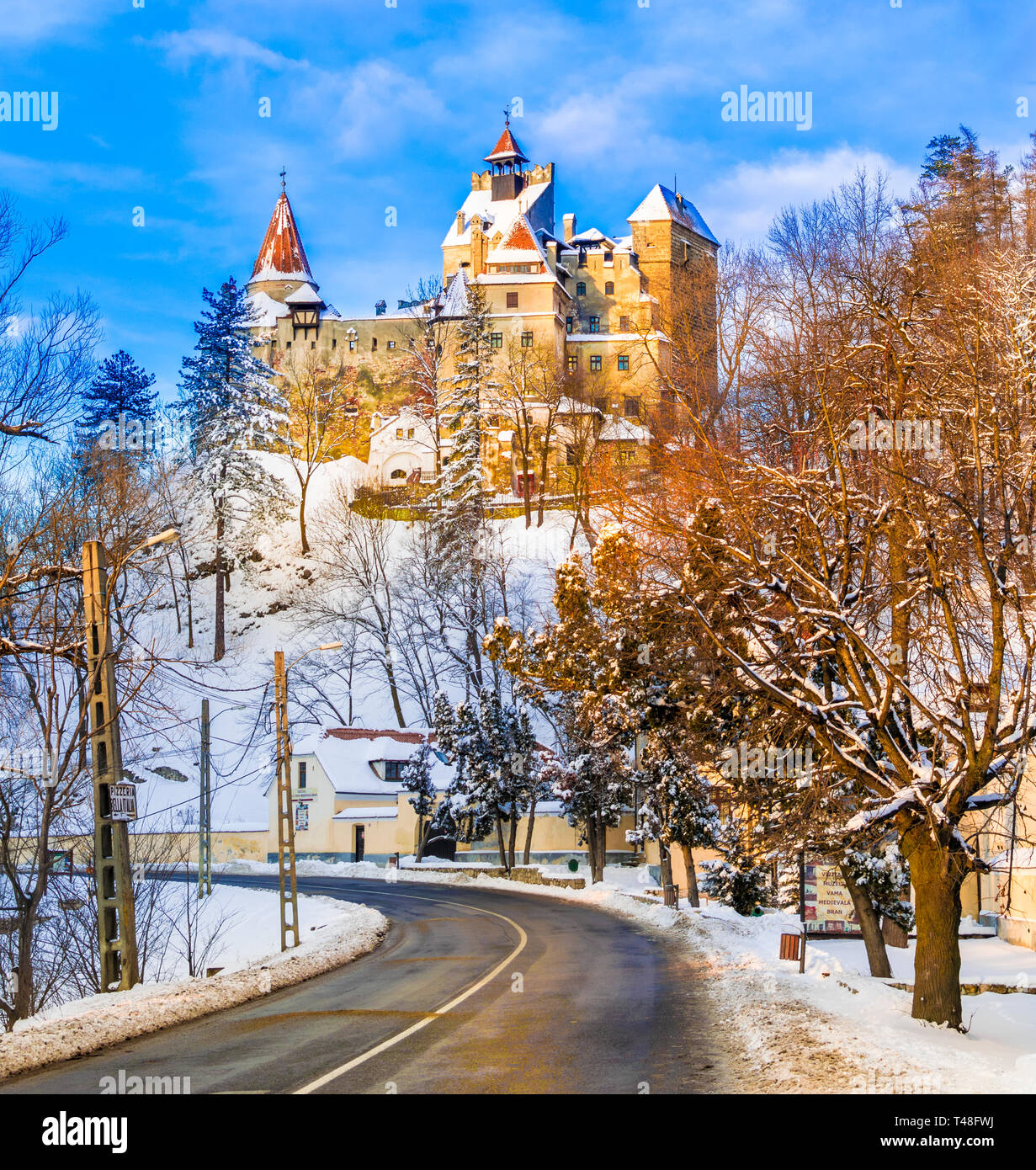 Sunset light over medieval dracula Bran castle in Brasov, Transylvania ...
