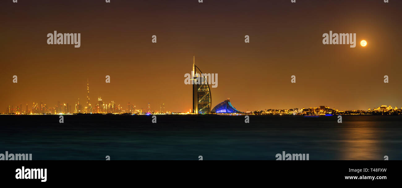Burj Al Arab At Night With Moon