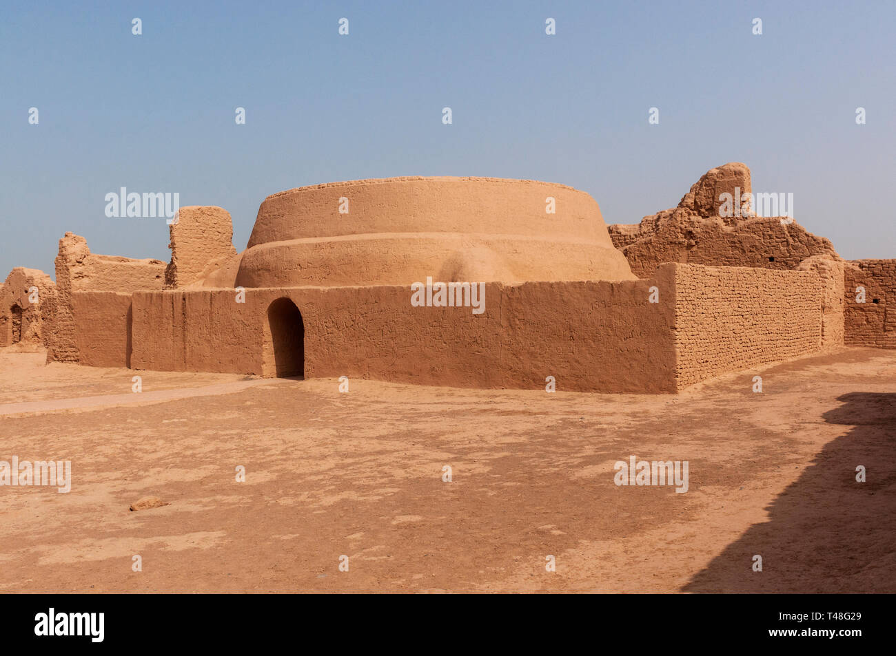 Detail of a building at the Gaochang ruins near the city of Turpan ...