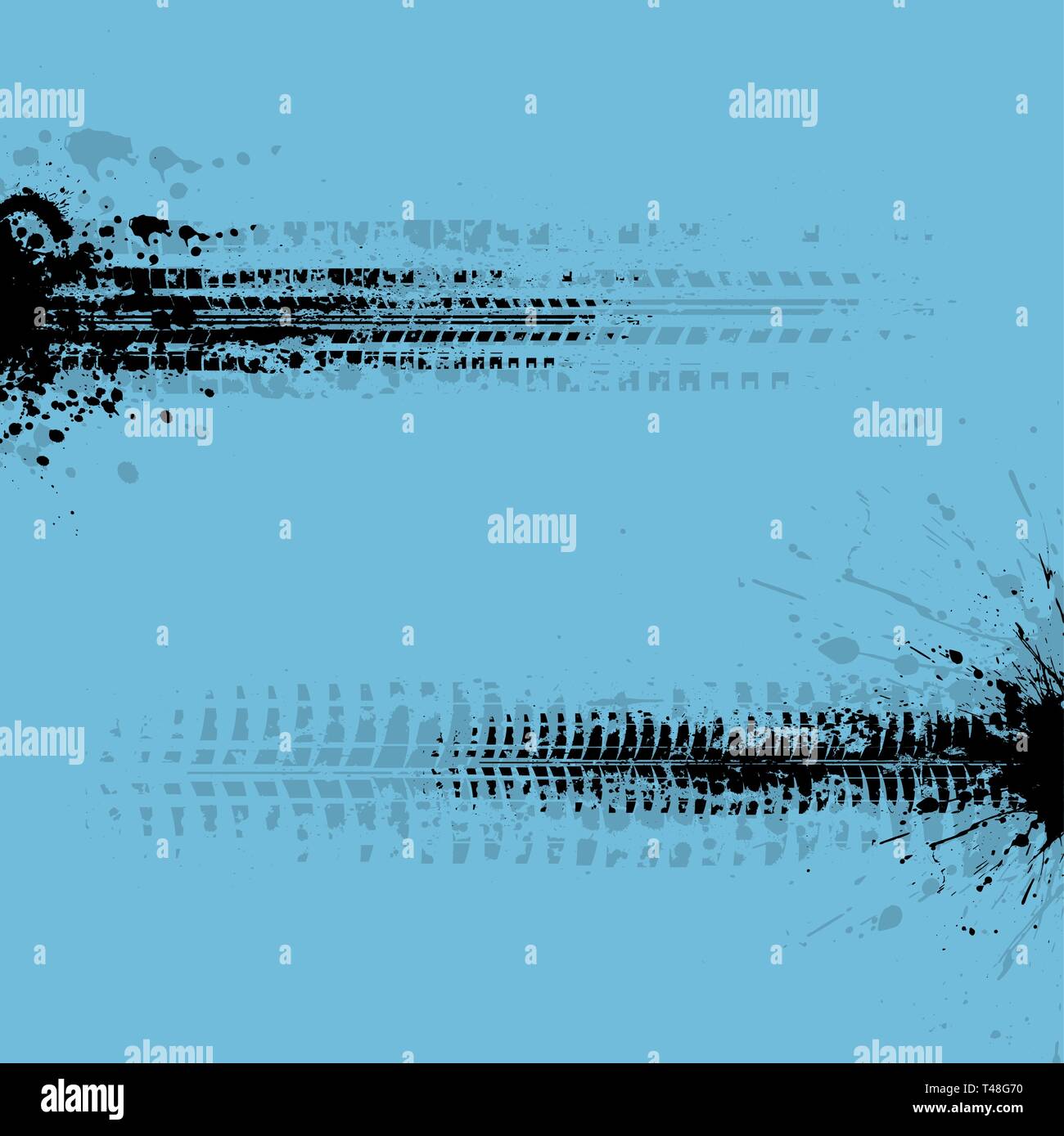 Blue background with black tire tracks and ink splashes Stock Vector ...