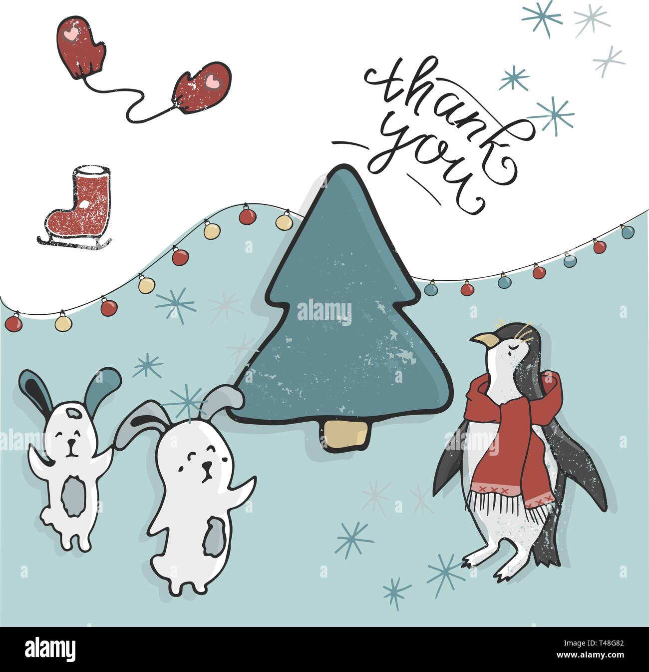 Merry Christmas and Happy New Year. Christmas Cute Animals Penguin ...