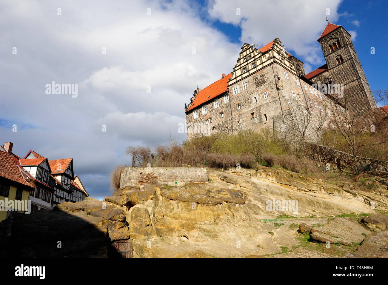 Castle on top of Schlossberg (Castle Hill) in Quedlinburg, Saxony ...