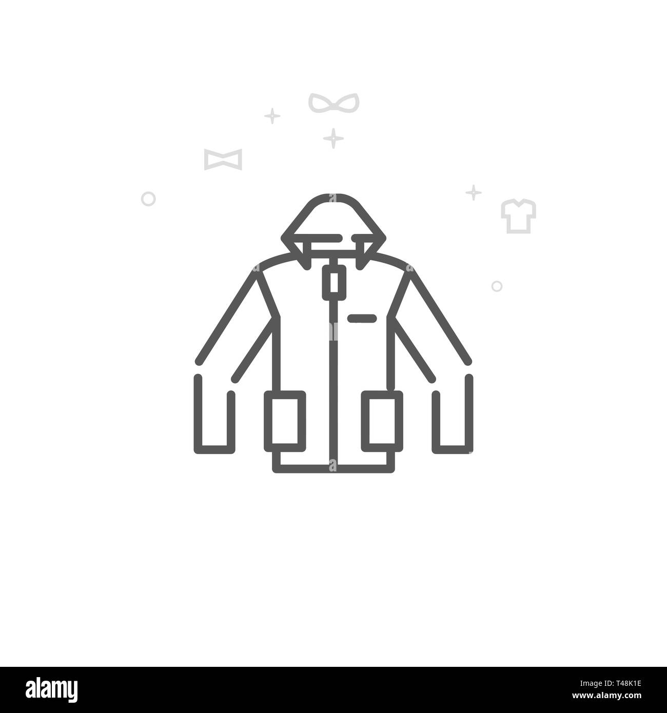 Winter Coat with a Hood Line Icon. Clothes, Garments Symbol, Pictogram ...