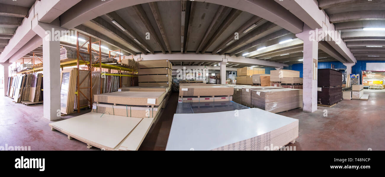 panoramic photo of production Department in big modern wooden furniture ...