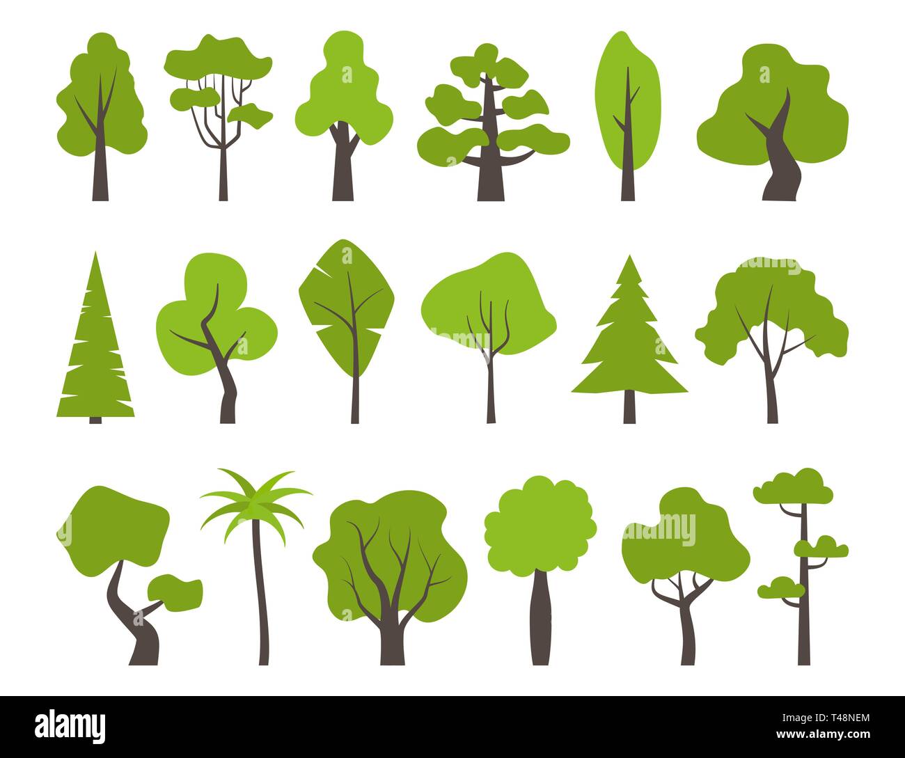 Big set of various trees. Tree icons set in a modern flat style. Pine ...