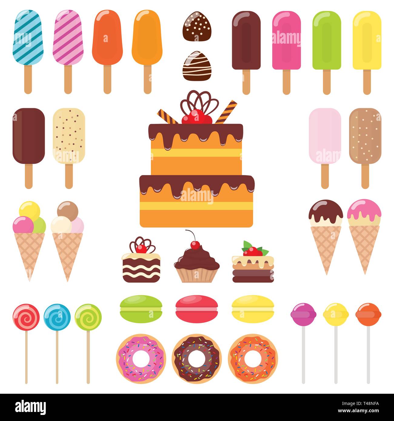 Various sweets, icon set. Ice cream, cake, cake, donut macaroon ...