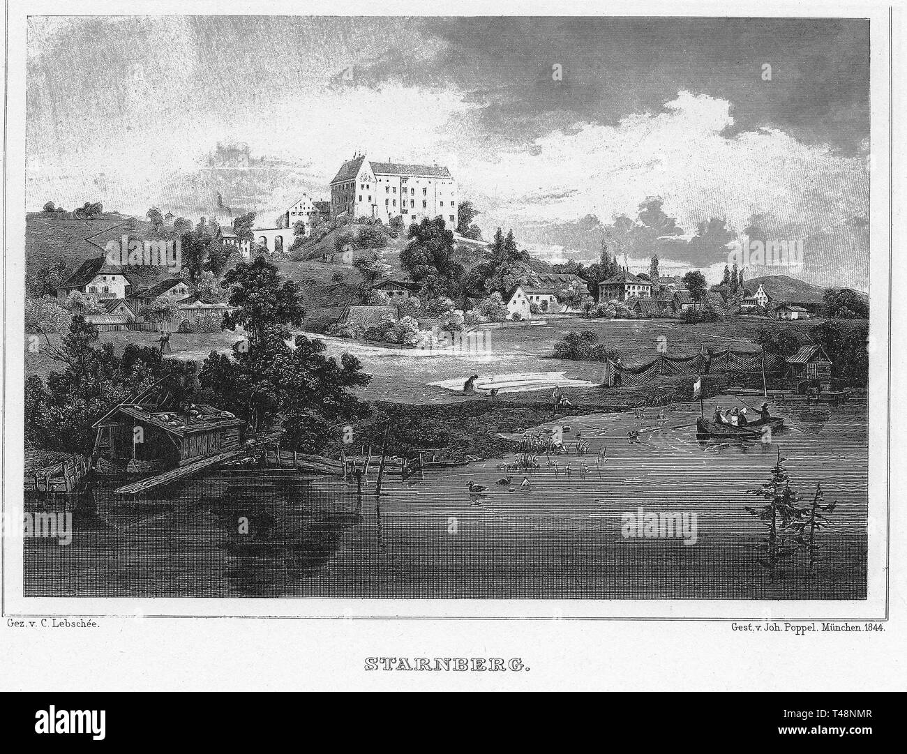 Starnberg, drawing by C. Lebschee, engraving by J. Poppel, steel ...