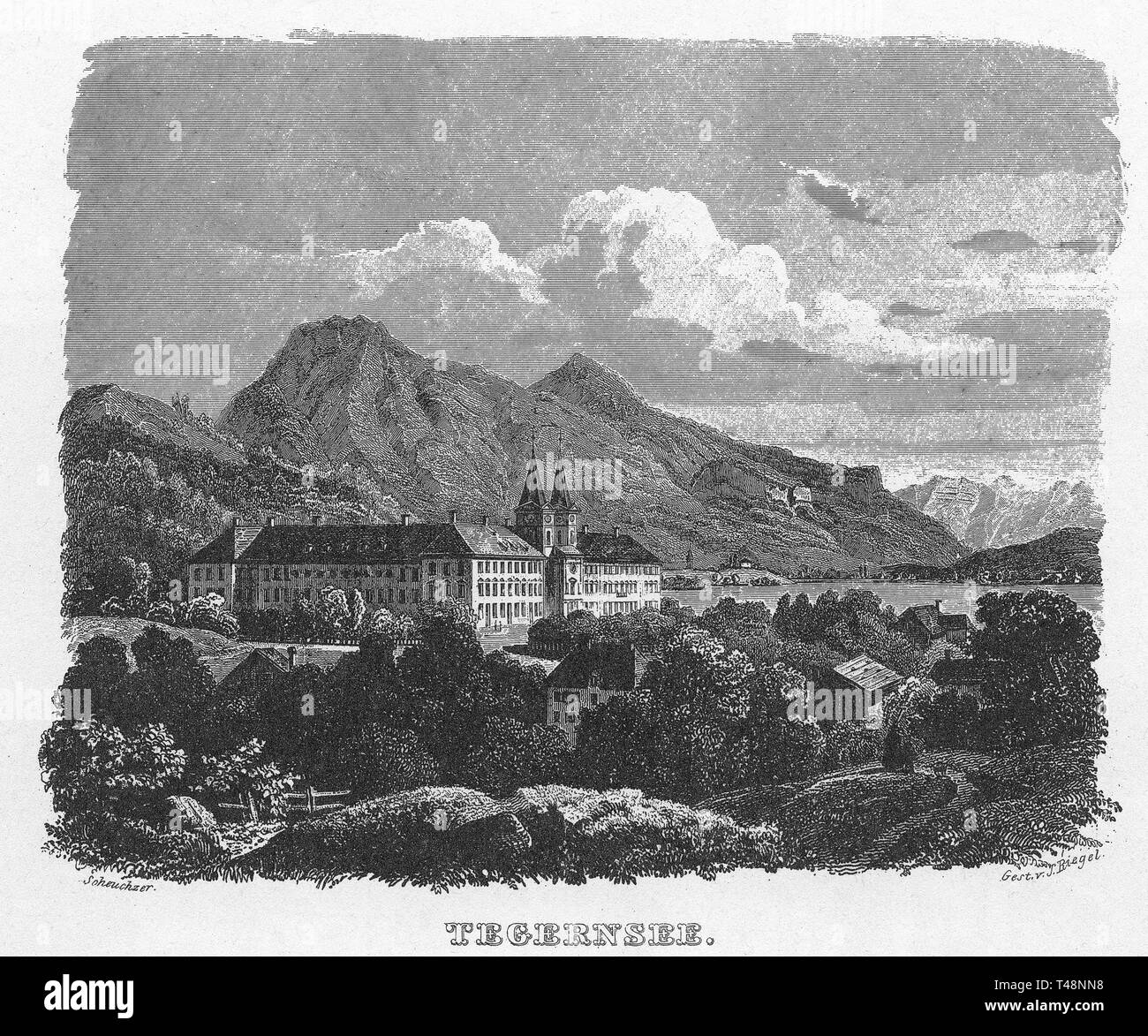Castle Tegernsee, drawing by W. Scheuchzer, engraving by J. Riegel ...