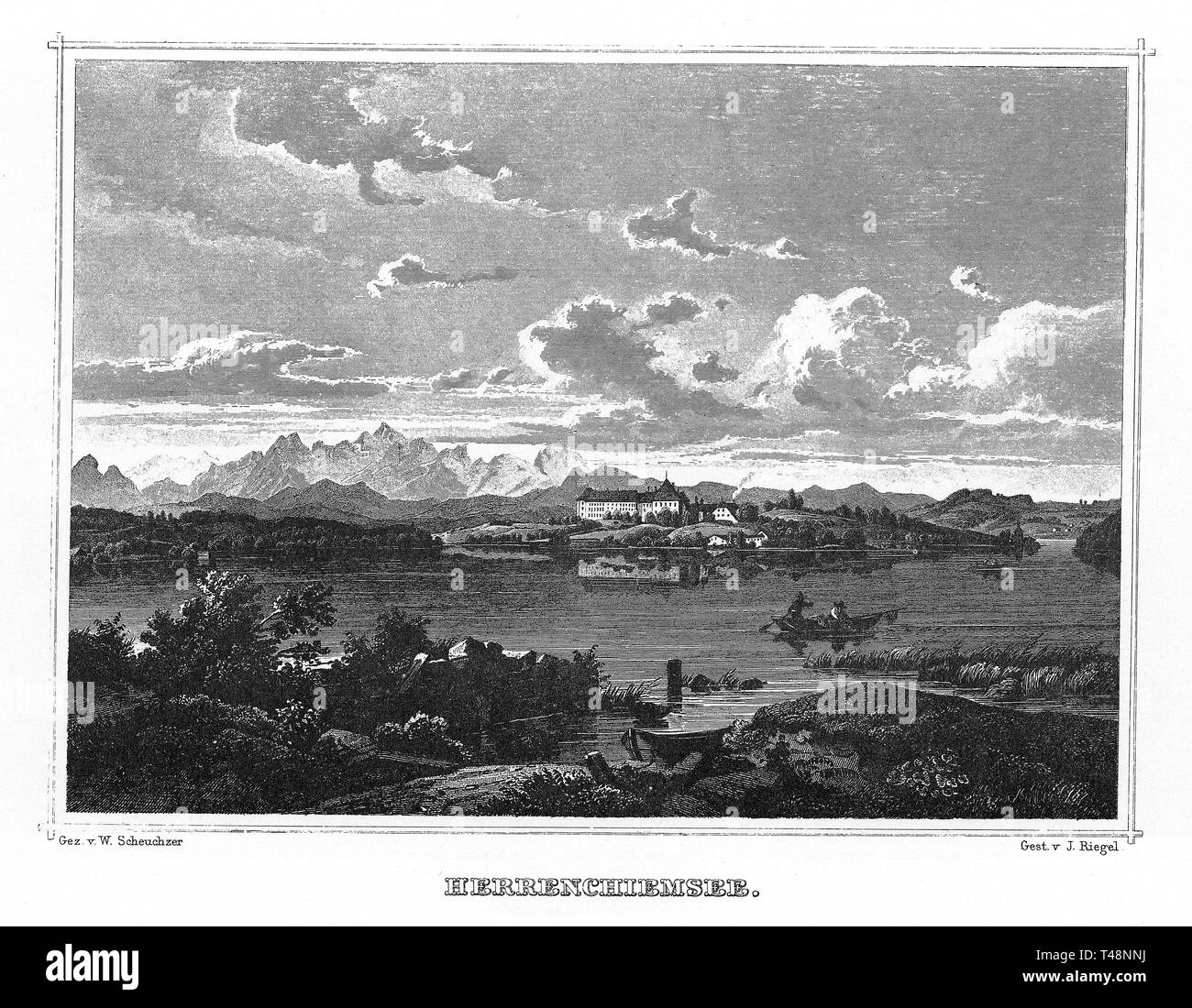 Herrenchiemsee, Chiemsee, drawing by W. Scheuchzer, engraving by J ...